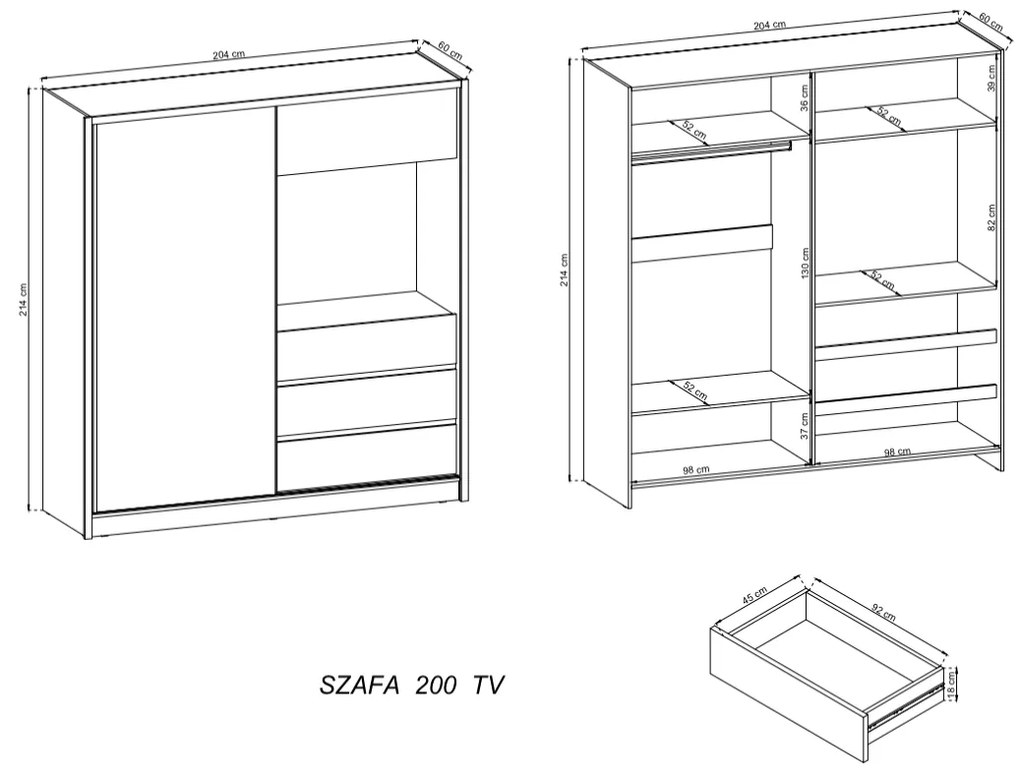 Piaski Šatní skříň TV 200 Barva: Grafit