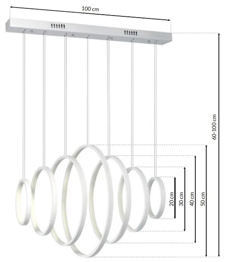 Závěsné LED svítidlo Pixels, 7x LED 96w, 4000k, w
