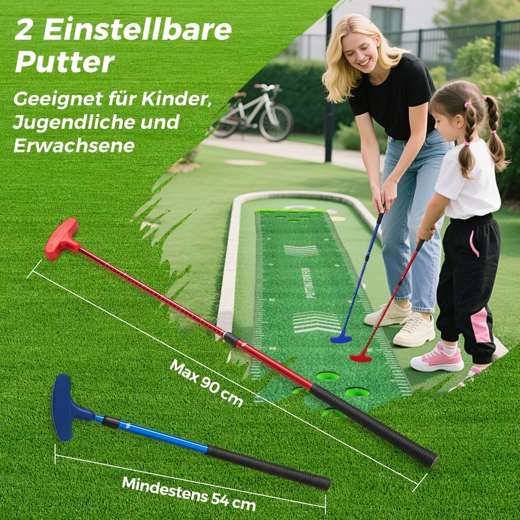 Costway 332 cm golfová podložka s 2 nastavitelnými holemi a 6 míčky golfová