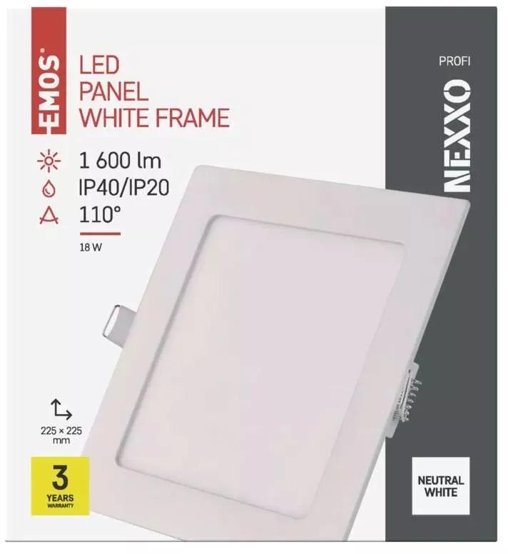 Emos lighting LED zápustný panel NEXXO, 22,5cm, 18W, čtvercový, bílý Barva: Bílá, Chromatičnost: 3000K