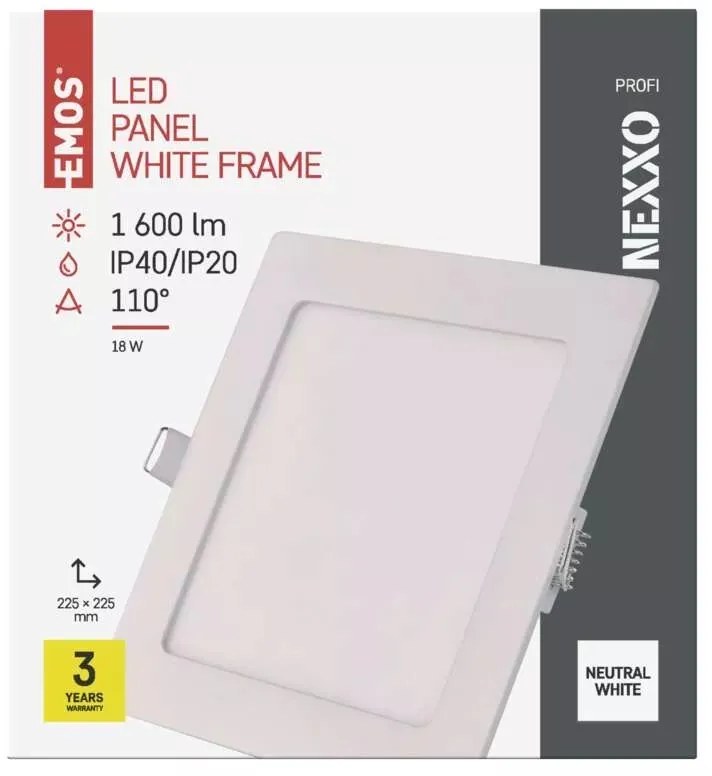 Emos lighting LED zápustný panel NEXXO, 22,5cm, 18W, čtvercový, bílý Barva: Bílá, Chromatičnost: 4000K