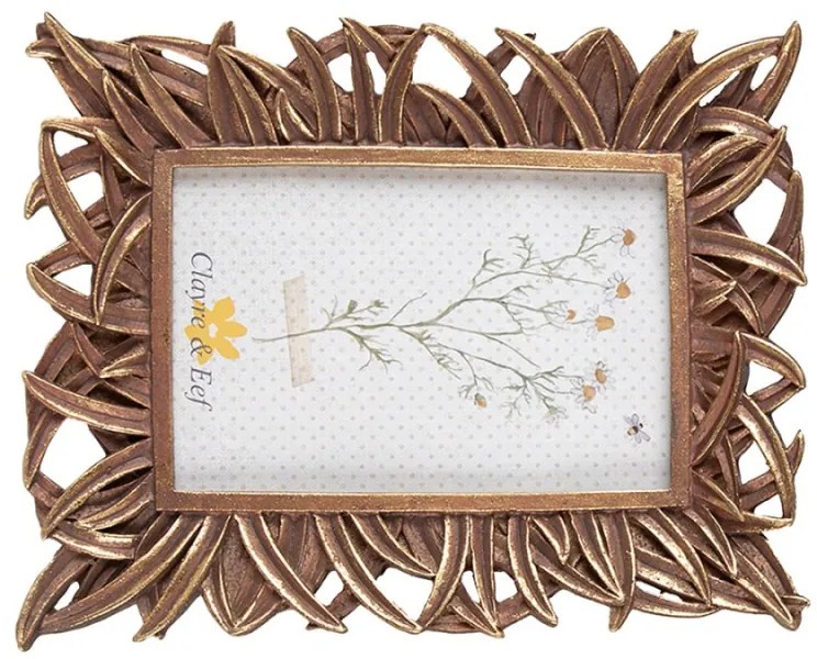 Zlato-hnědý fotorámeček se zdobným okrajem listů – 10x15 cm
