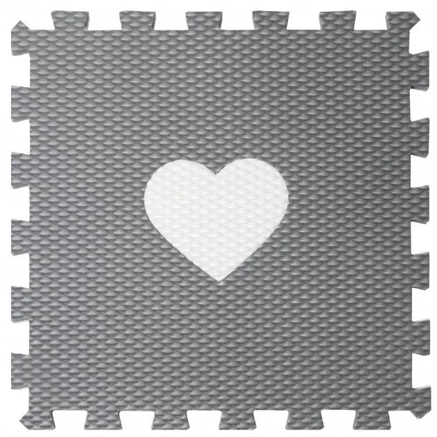Vylen Pěnové podlahové puzzle Minideckfloor se srdíčkem Světle šedý s bílým srdíčkem 340 x 340 mm