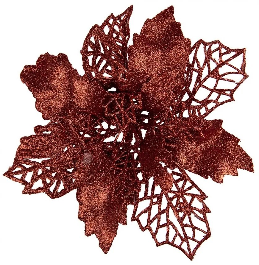 Červená třpytivá umělá dekorace vánoční hvězda Poinsettia - Ø 22*5 cm