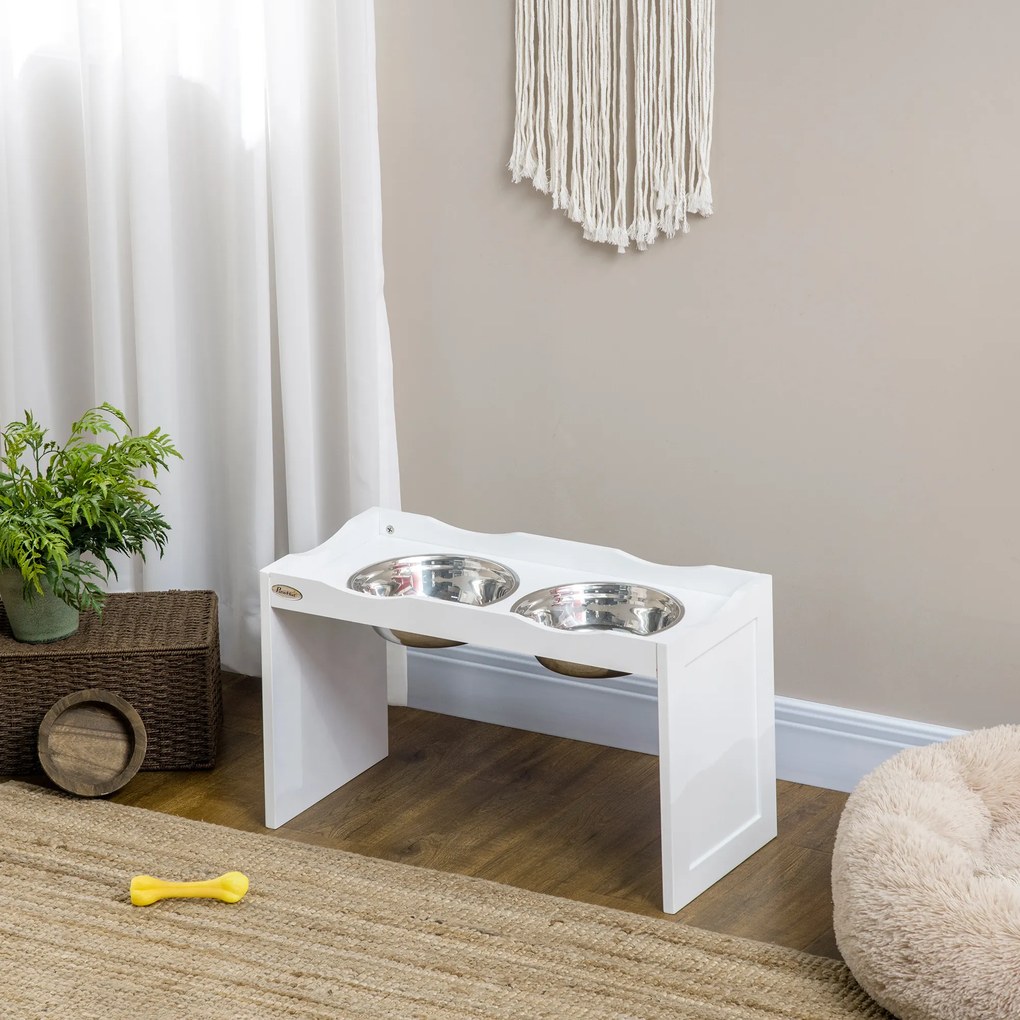 PawHut Vyvýšená miska pro psy 2 x 2L vyjímatelná nerezová miska pro velké psy s vyvýšeným okrajem Bílá | Aosom.co.uk