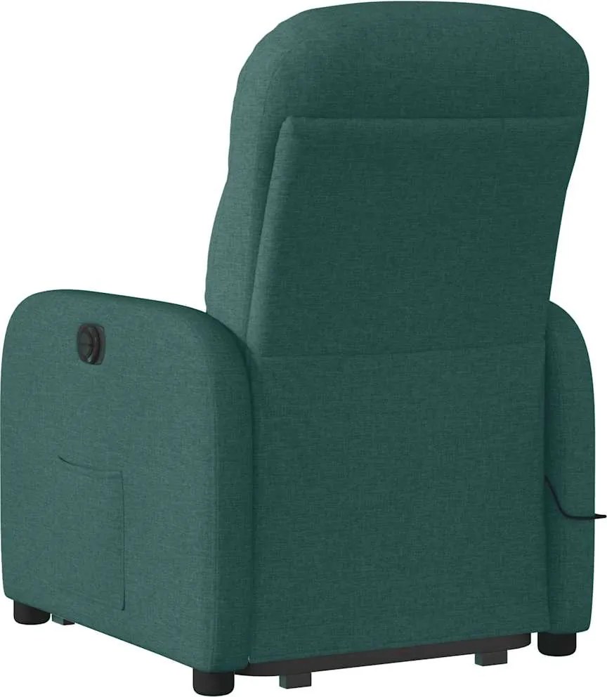 Zvedací masážní polohovací křeslo tmavě zelené textil 3302988