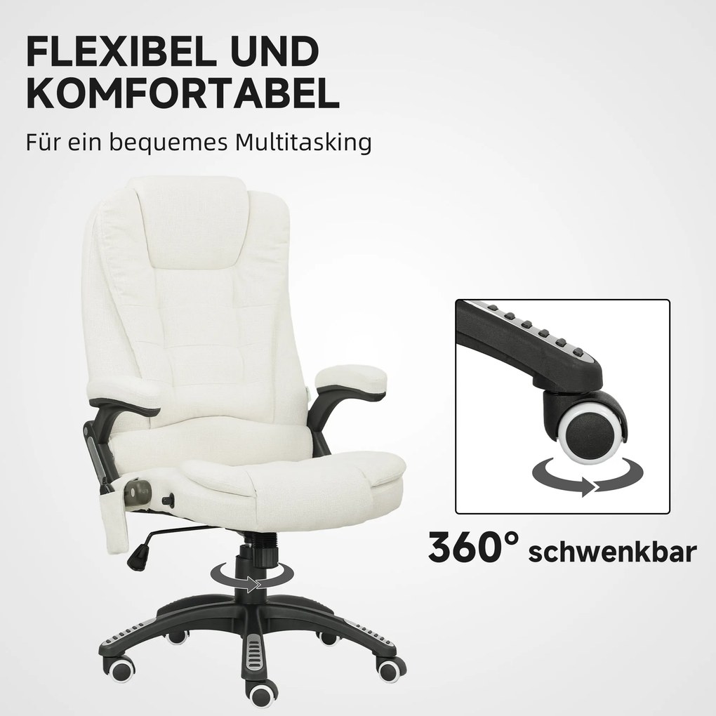 Vinsetto Ergonomická židle ke stolu s masážní funkcí, 68 x 72 x 110–120 cm, krémově bílá