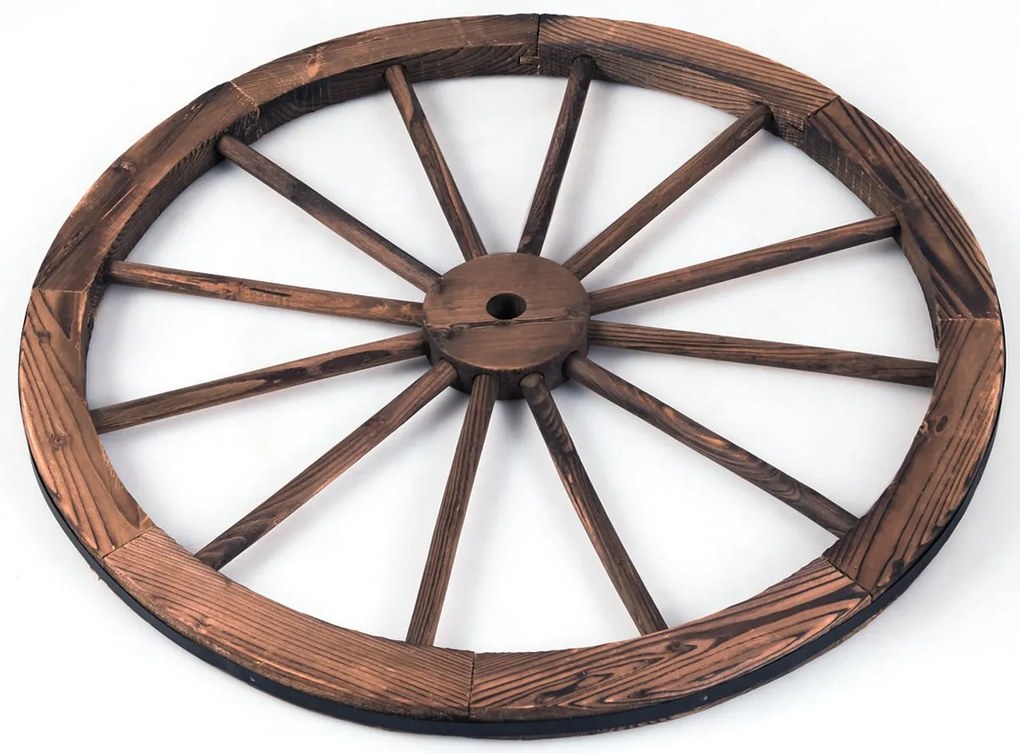 Costway Vagónové kolo dřevěné kolo ozdobné vozítko s plechem – 76 x76 x3,5 cm