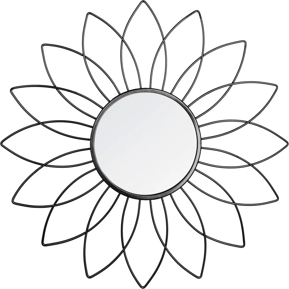 Souprava tří kulatých ozdobných zrcadel v rámech ve tvaru květu, ozdobná zrcadla, zrcadla na stěnu, zrcadlo v černém rámu