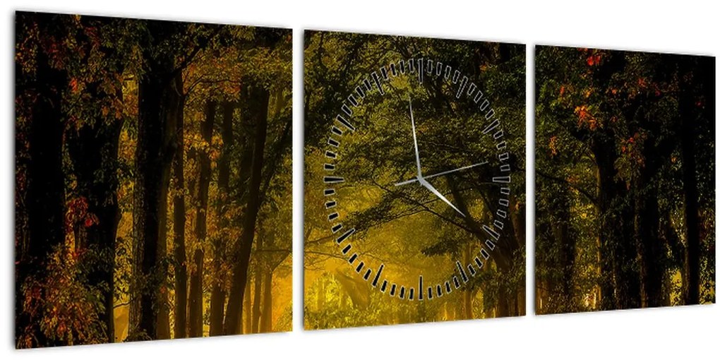 Obraz lesu (s hodinami) (90x30 cm)