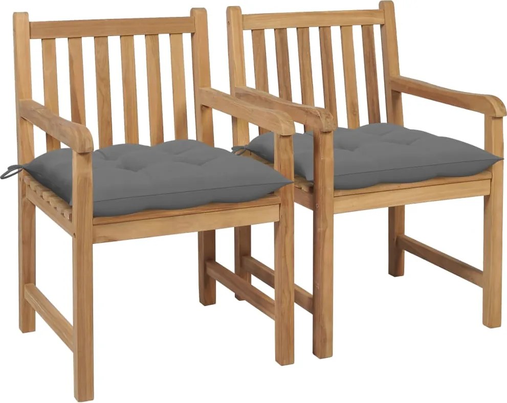 Zahradní židle 2 ks šedé podušky masivní teak 3062746