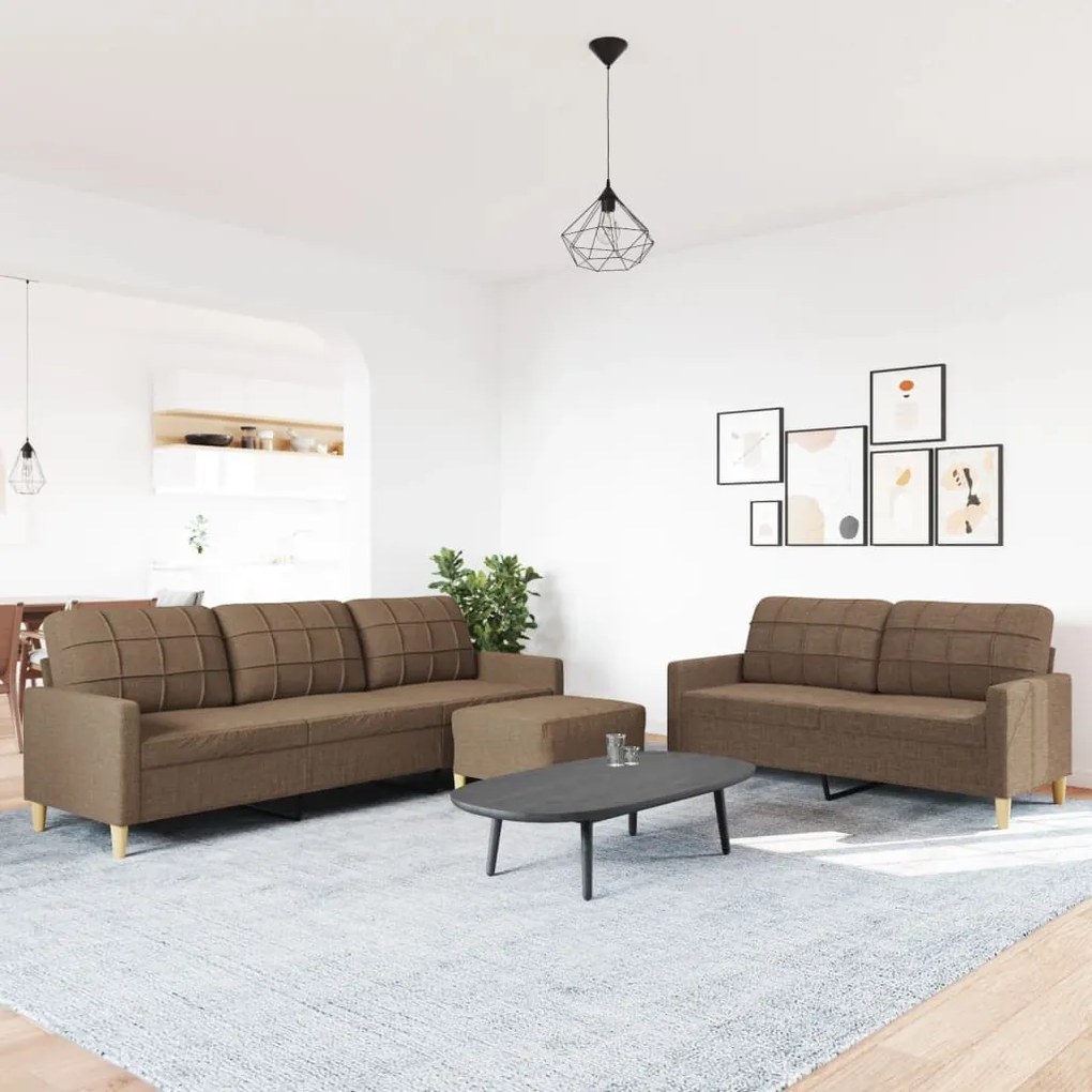 3dílná sedací souprava s podnožkou hnědá textil 3278330