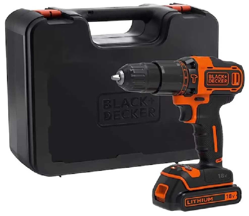BLACK+DECKER Nářadí - 18V AKU vrtačka s příklepem, 1x aku 1,5 Ah Li-Ion, nabíječka BDCHD18K-QW