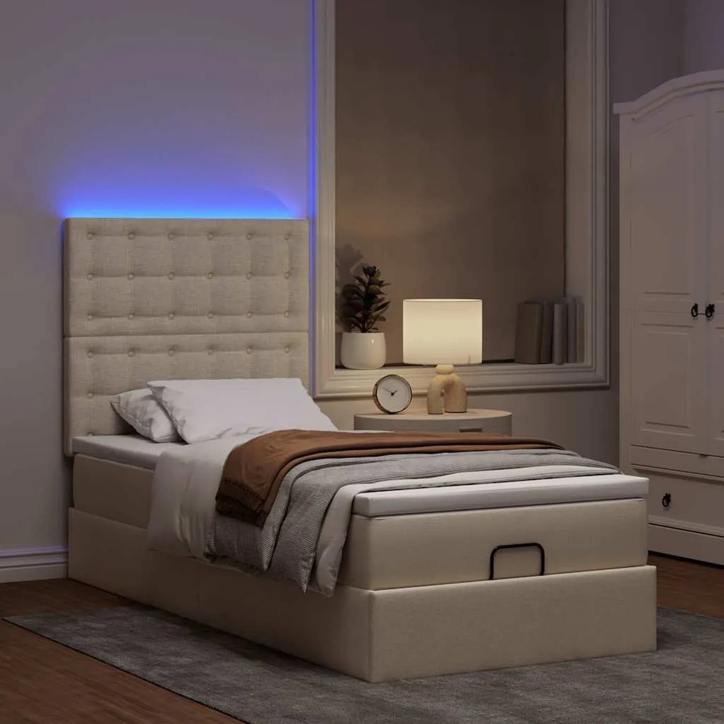 Osmanská postel s matrací & LEDs krémová 90x200 cm látka 3314146