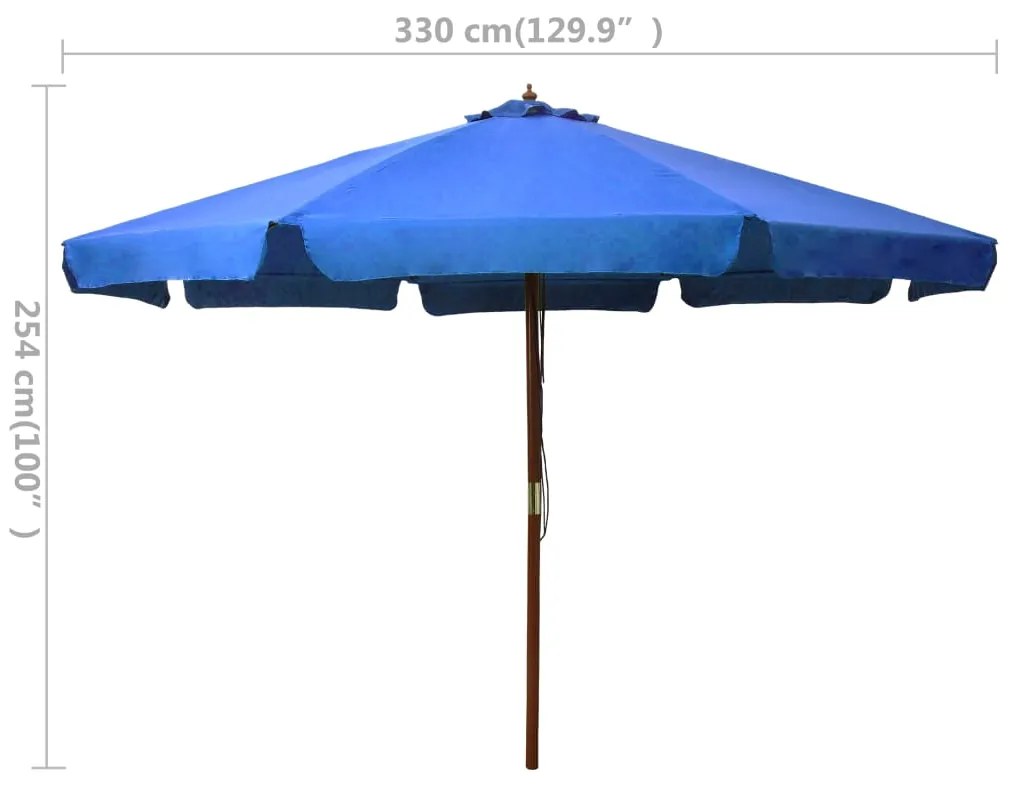Zahradní slunečník s dřevěnou tyčí 330 cm azurově modrý - Default Title