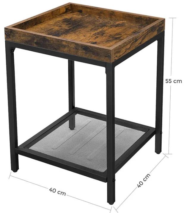 Vasagle Odkládací stolek se zvýšeným okrajem 40x40x55cm rustikální hnědá