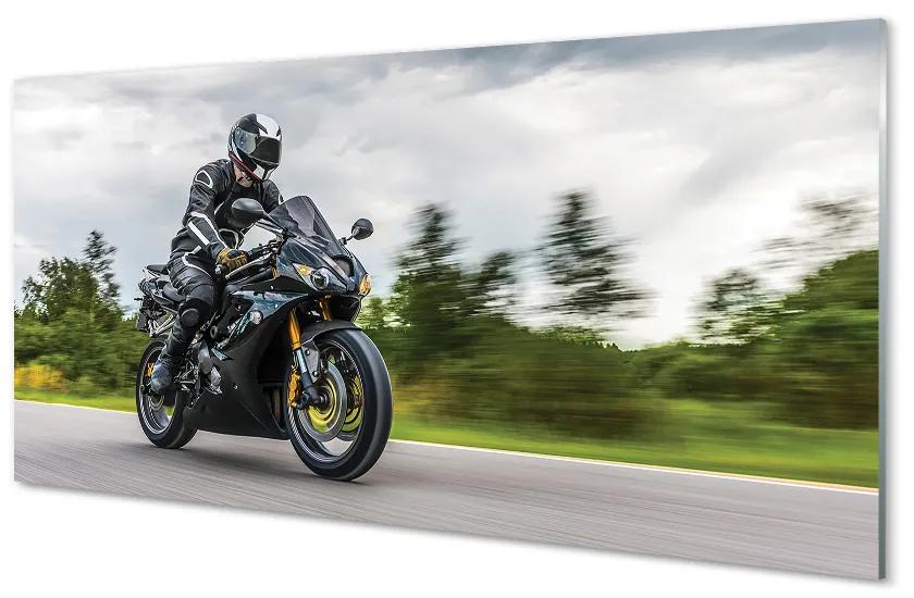 akrylový obraz Motocykl silnice mraky nebe 100x50 cm