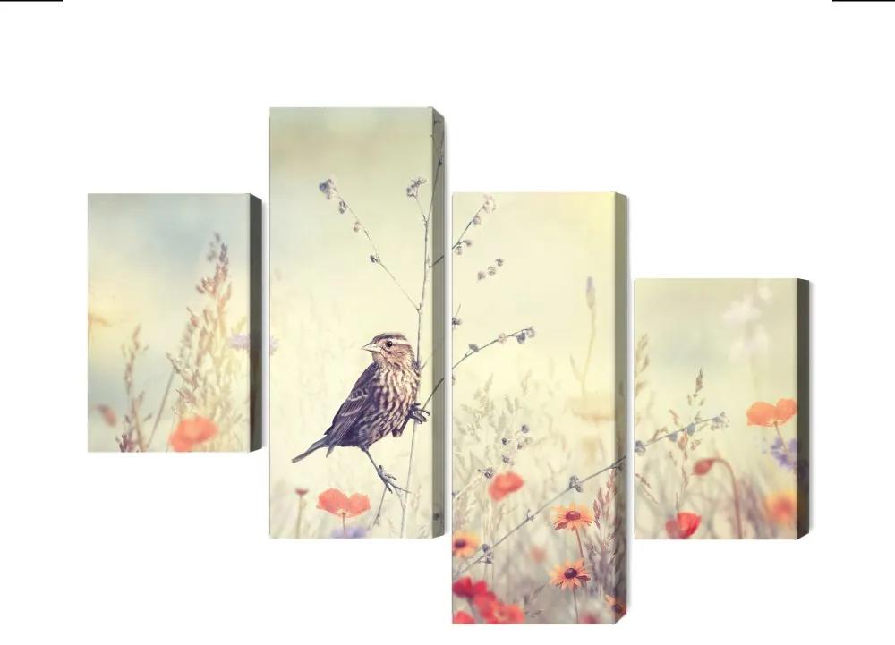 Vícedílný obraz Pták Mezi Divokými Květinami Nedostatek Nedostatek Plátno Canvas 120x75