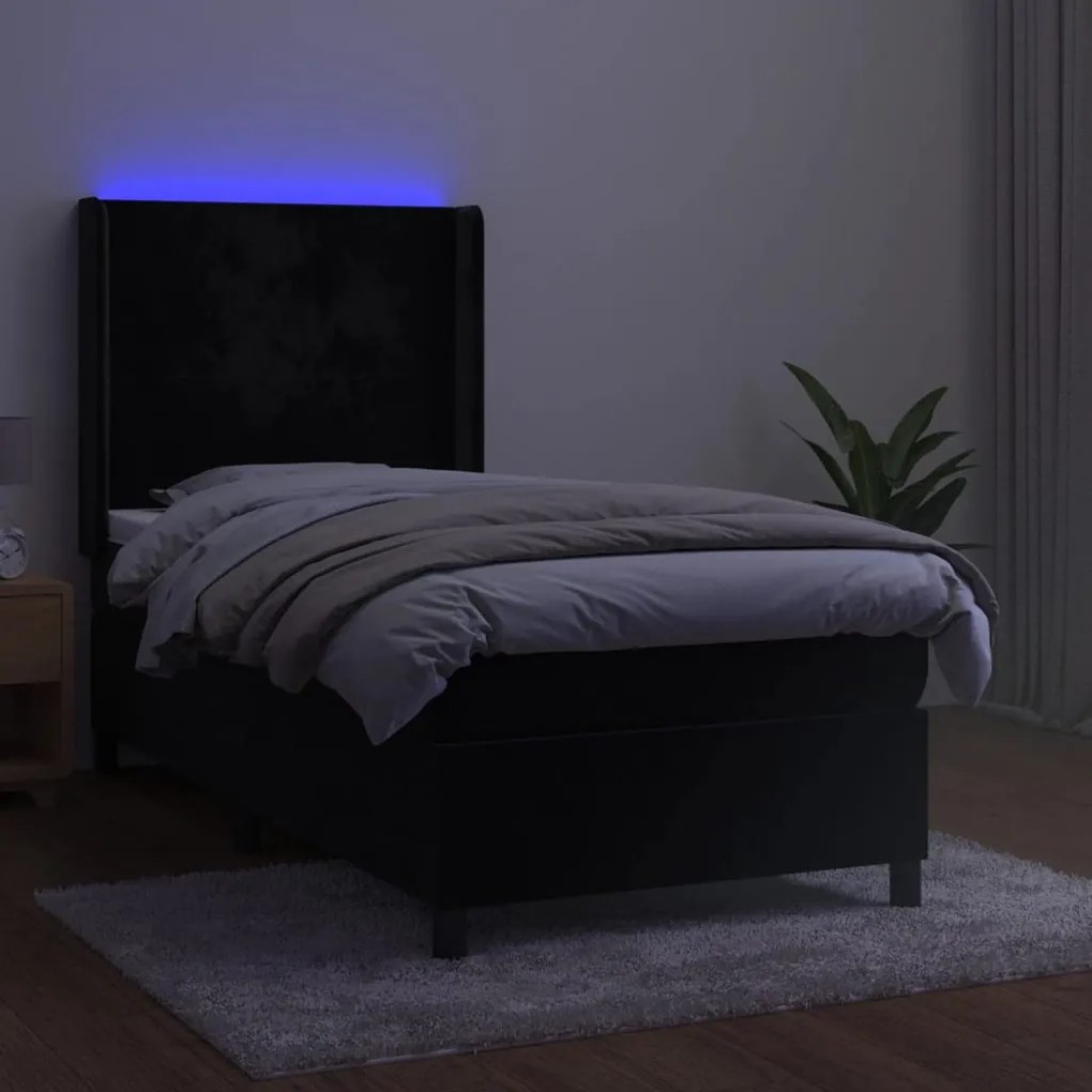 Box spring postel s matrací a LED černá 80 x 200 cm samet 3139411