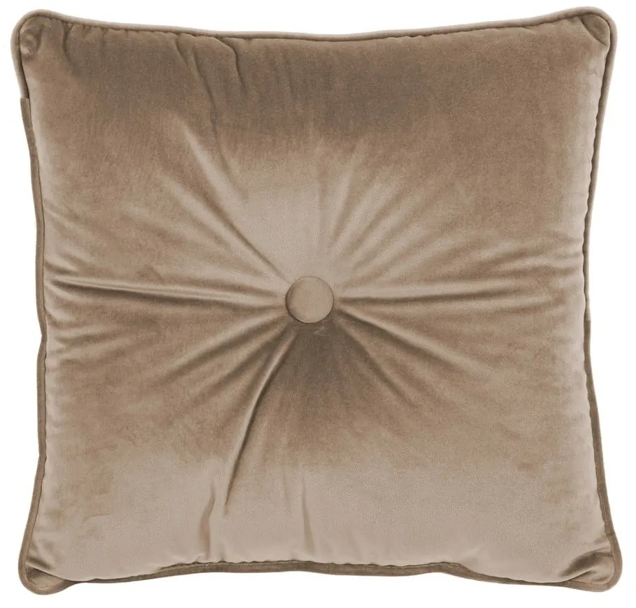 Světle hnědý polštář Tiseco Home Studio Velvet Button, 45 x 45 cm
