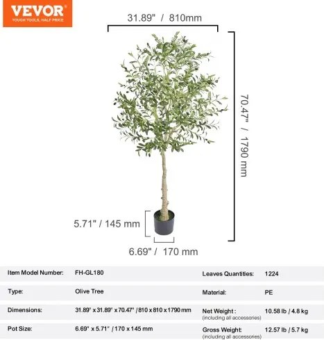 Umělý olivovník, 1,8 m vysoká umělá rostlina