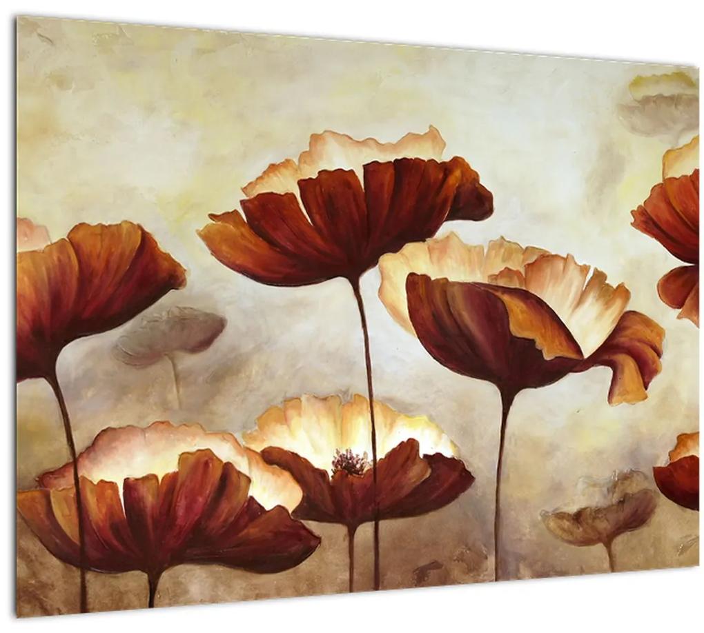 Skleněný obraz červených květin (70x50 cm)