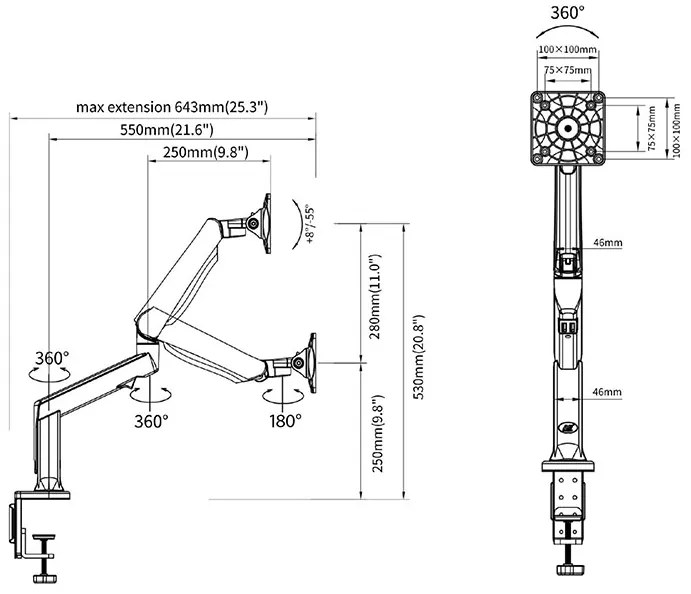 Profesionální držák PC nebo TV FM F90A – otočný, sklopný, nastavitelný, černá