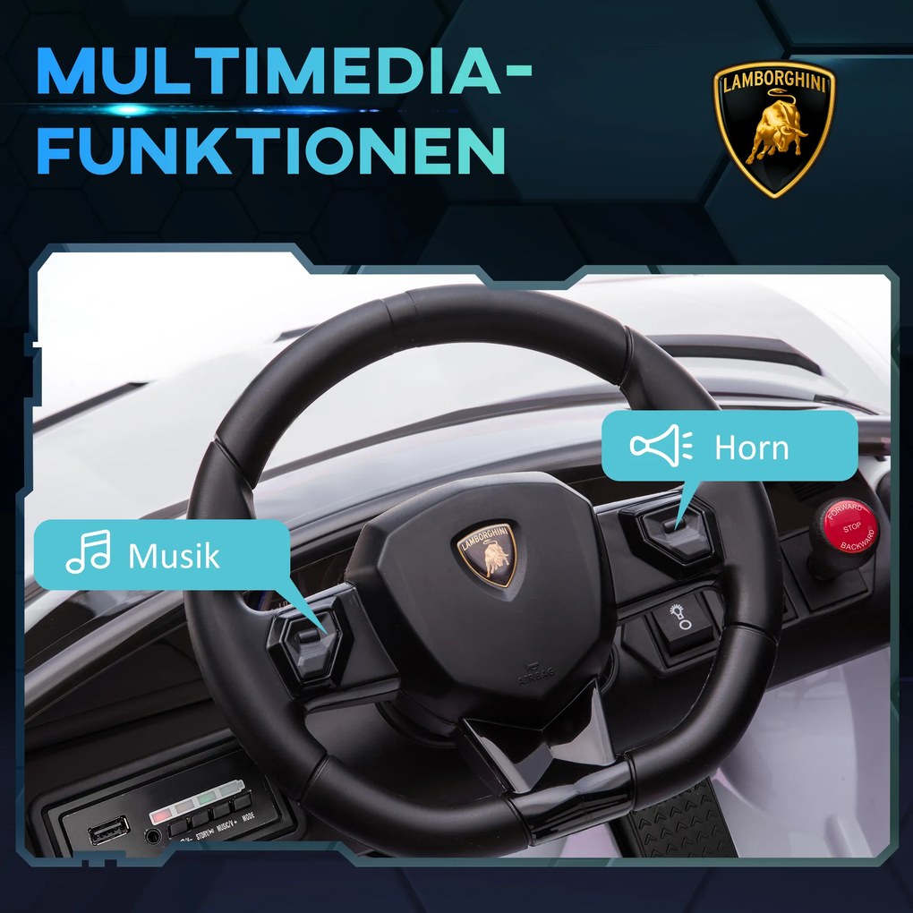 HOMCOM dětské elektrické autíčko 12V s dálkovým ovládáním 2.4G, MP3 přehrávačem, klaksonem a světlem pro děti od 3-5 let, bílé elektrické vozidlo