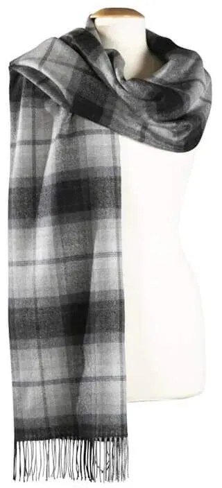 Pashmina / wrap z jemné Merino vlny Silver Black Charcoal Plaid 200x76 cm - John Hanly