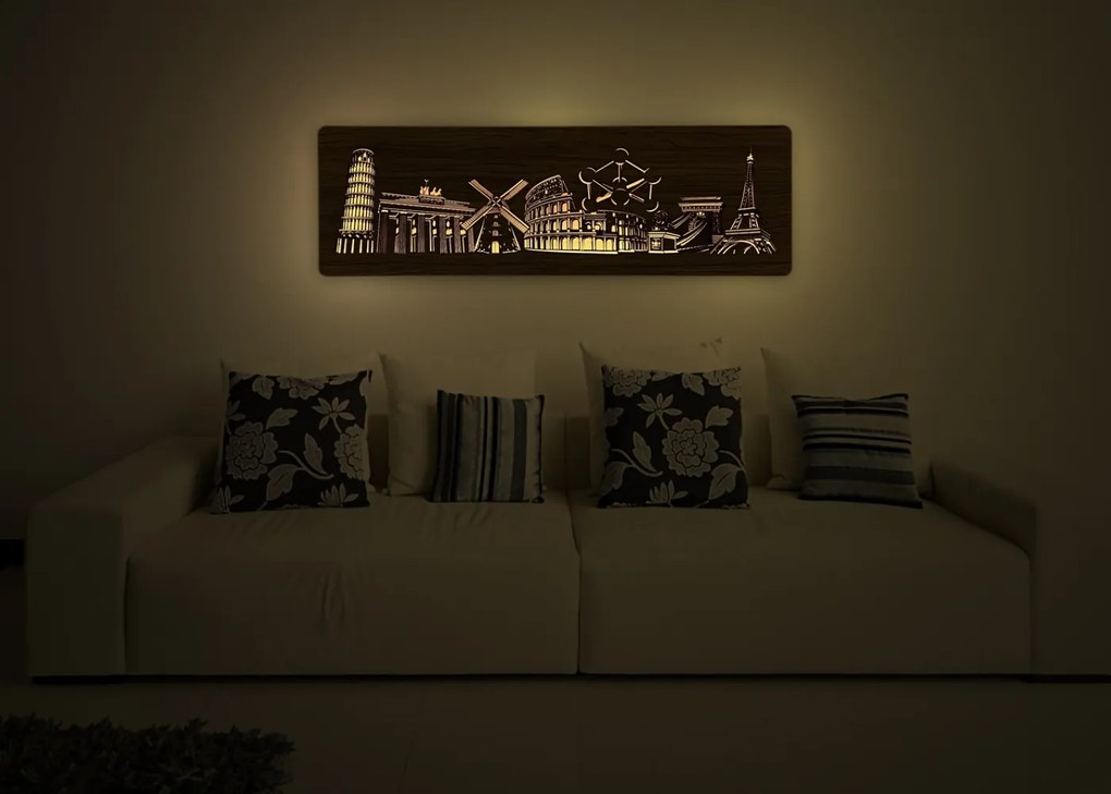 Li-Go "Evropské památky" světelný obraz 230V 130x40cm provedení povrchu: jedle