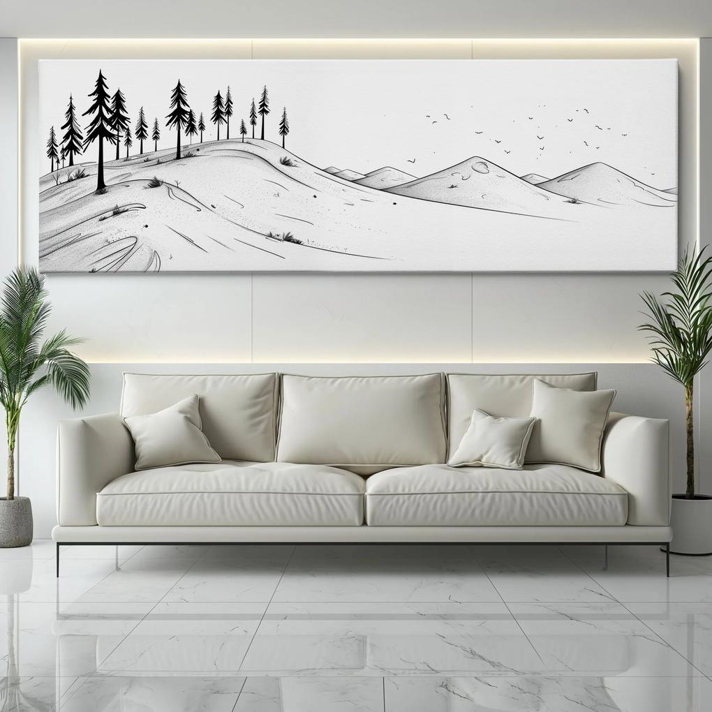 Obraz na plátně - Za lesem u holých kopců FeelHappy.cz Velikost obrazu: 150 x 50 cm