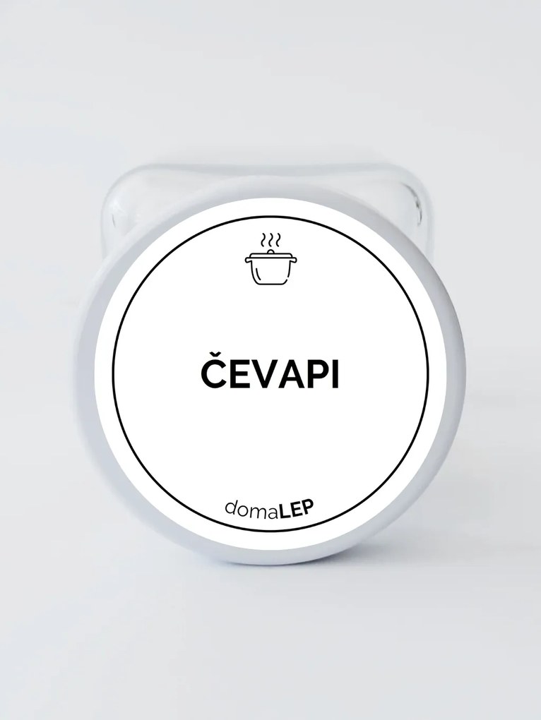 Samolepka na kořenky ČEVAPI bílá 5 cm tučné písmo