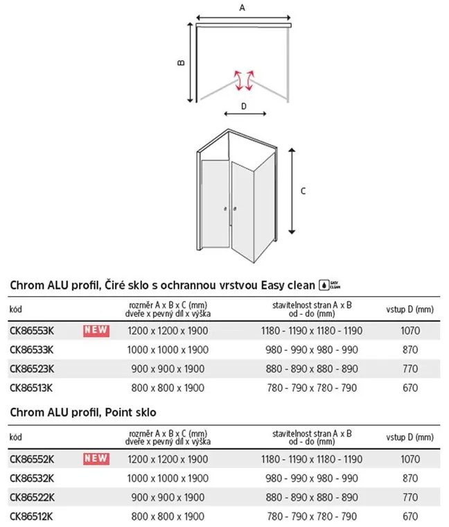 Mereo, Sprchový kout, Lima, čtverec, chrom ALU, dveře lítací, sklo Point, CK86522K