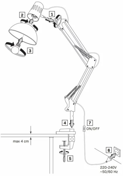 Stolní lampa s klipem WORKER 1xE27/10W/230V bílá
