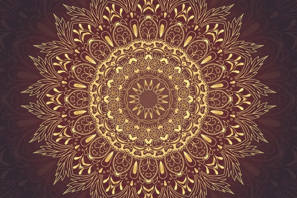 Tapeta zlatá Mandala na bordovém pozadí