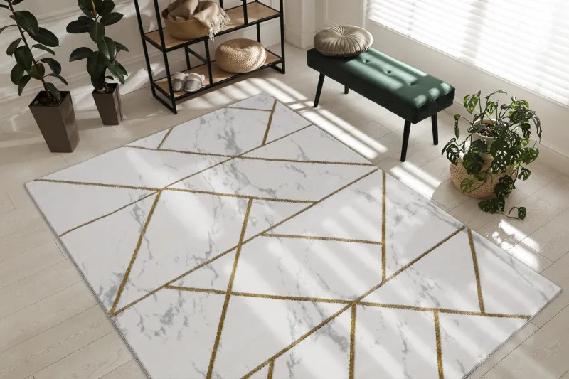 Dywany Łuszczów, Kusový koberec Emerald geometric 1012 cream and gold, 80x150, bílá, kancelář