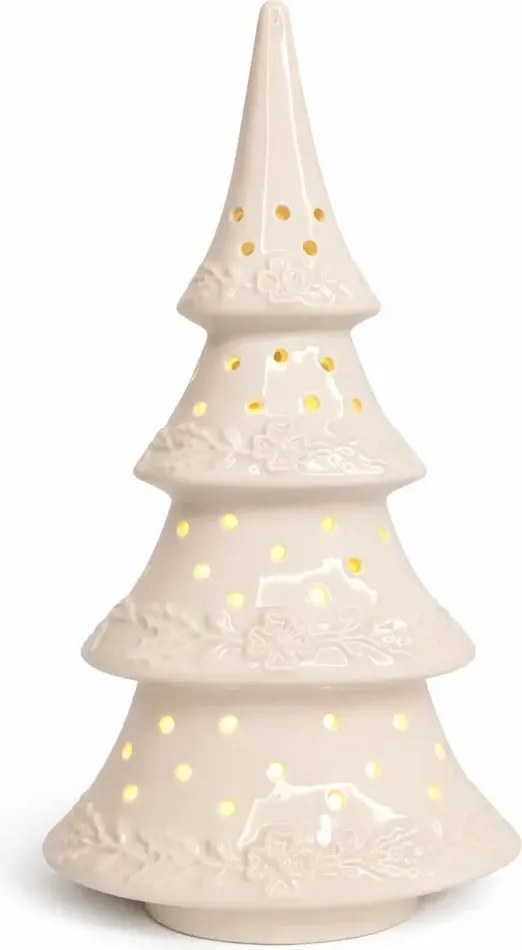 LED dekorace keramický stromeček, 15 × 9,2 × 29 cm, teple bílá, 2× LR44