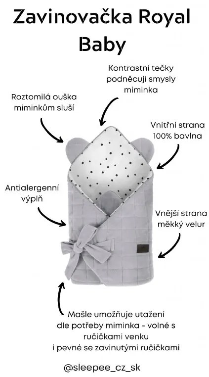 Sleepee Sametová zavinovačka ROYAL BABY pro miminko hořčicová