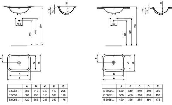 Ideal Standard Connect Umyvadlo zápustné obdélník 58 cm E505901