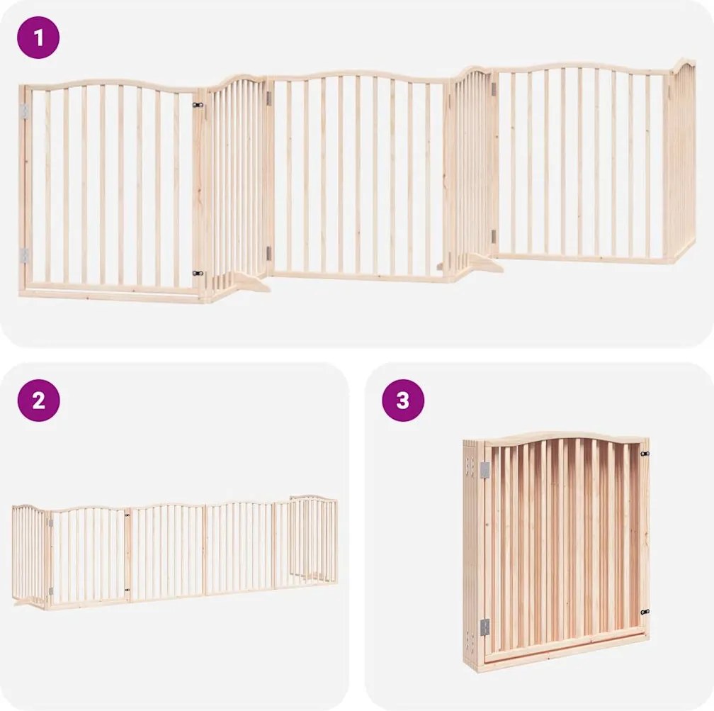Zábrana pro psy s dvířky skládací 6 panelů 480 cm topol 3155613