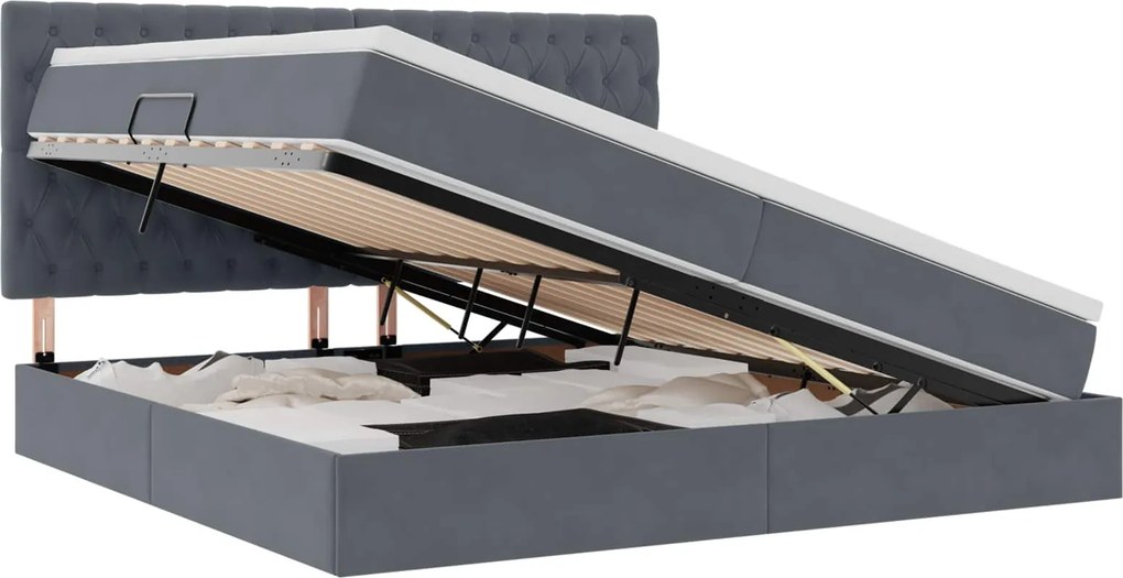 Postel s úložným prostorem a matrací Tmavě šedá 200 x 200 cm 3372112