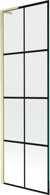 Mexen Next L, 1-křídlová vanová zástěna 60 x 150 cm, 6mm čiré sklo-černý vzor, zlatý matný profil, 895-060-000-03-77-55