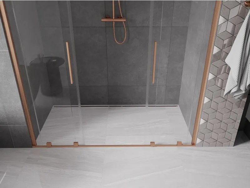 Mexen Velar Duo, posuvné dveře do otvoru 170x200 cm, 8mm čiré sklo, měděná matná, 871-170-000-02-65