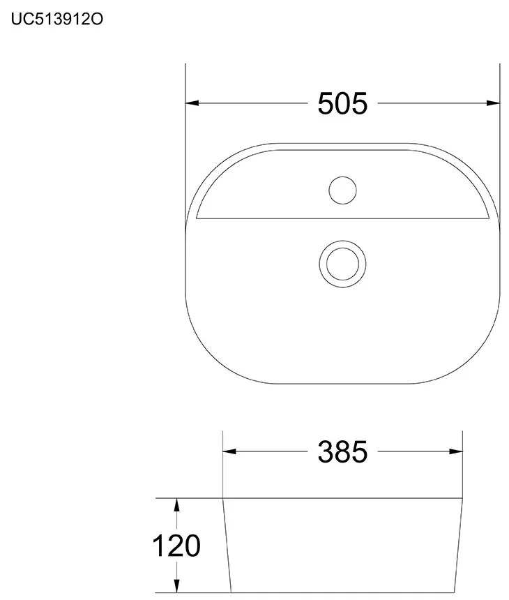 Mereo keramické umyvadlo na desku 50,5 x 38,5 x 12 cm s otvorem pro barterii bez přepadu bílá UC513912O