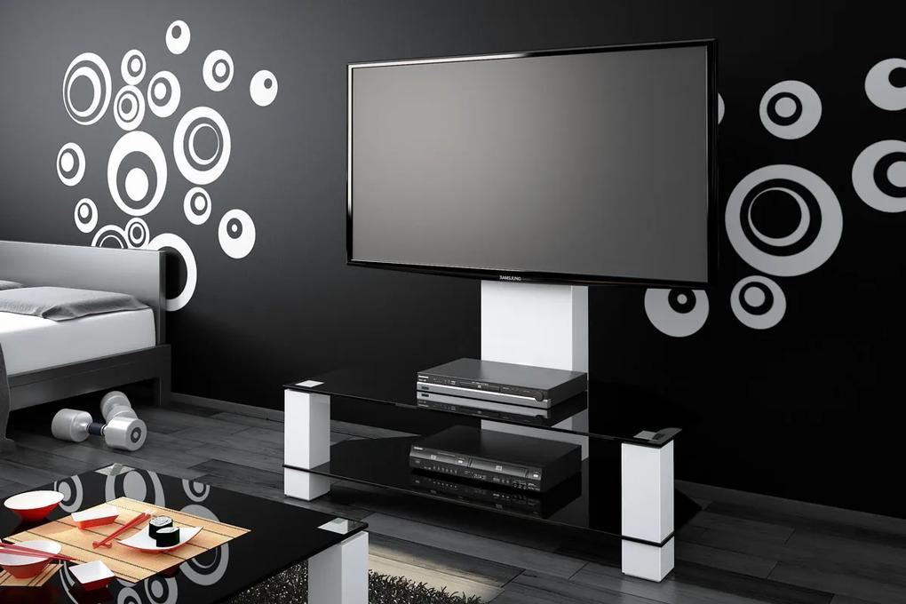 Televizní stolek LUGANO (bílá lesk/ černé sklo)