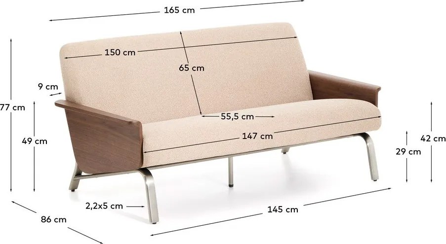 Světle hnědá žinylková pohovka 165 cm Amsen – Kave Home