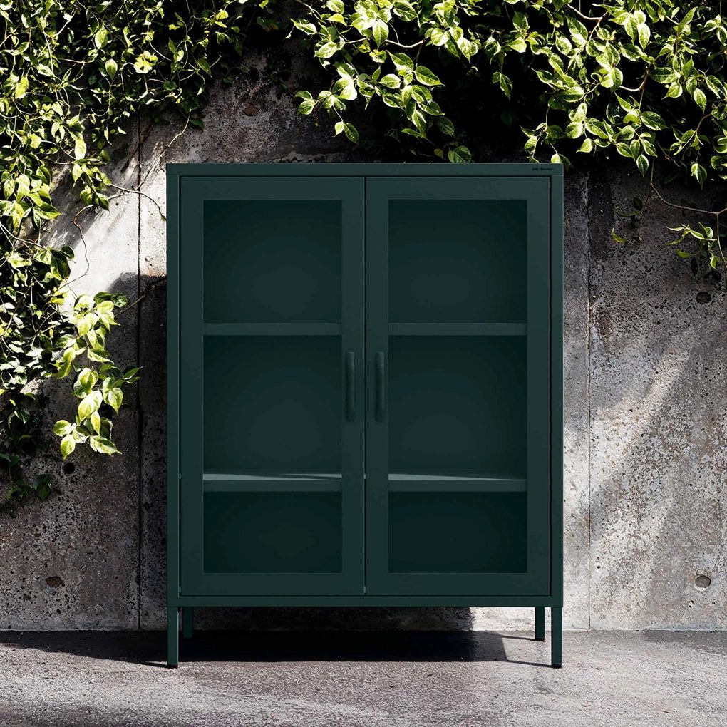 Nízká lahvově zelená vitrína na nožkách, mořská modrá, 800x1015x400 mm: GINA Modern