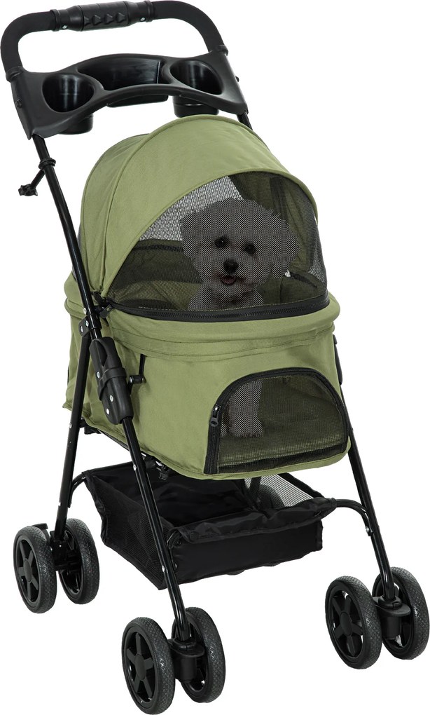PawHut kočárek pro psy kočárek pro psy s funkcí skládání pro malé psy a kočky, kočárek pro kočky Oxford tmavě zelený 67x45x96 cm |