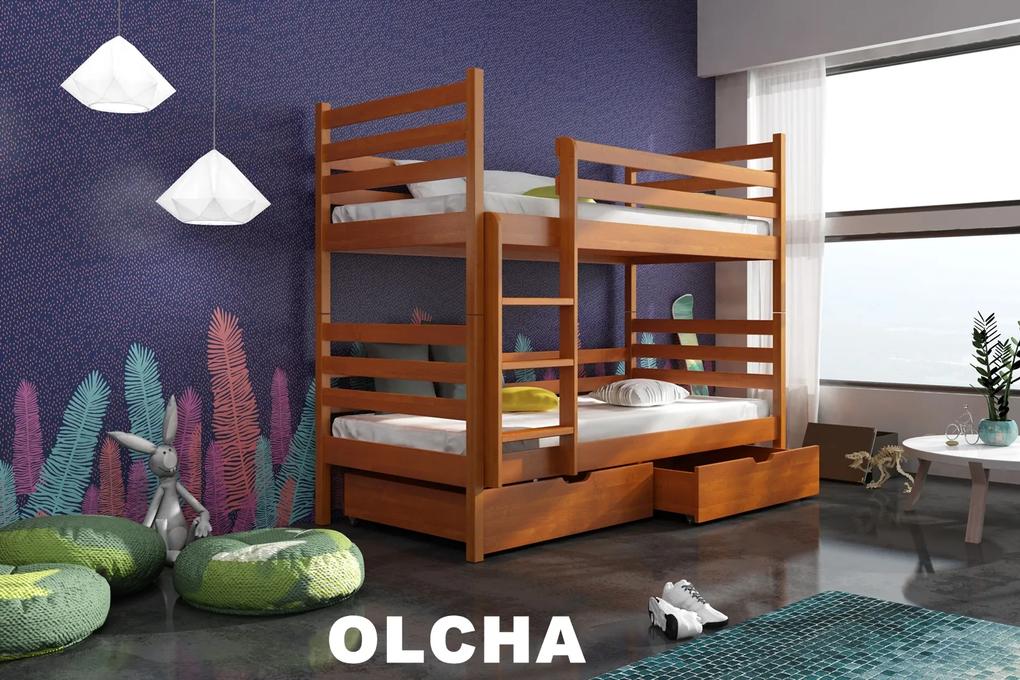 Patrová postel NEMO 80x180 cm s úložným prostorem borovice masiv OLŠE