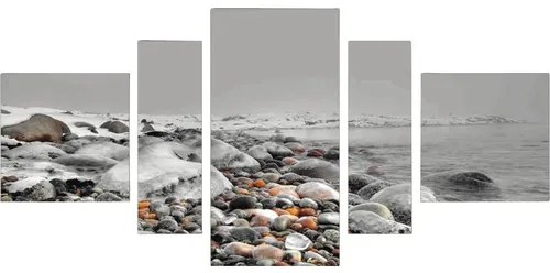 Obraz na plátně pětidílný motiv kameny na pláži 80x160cm